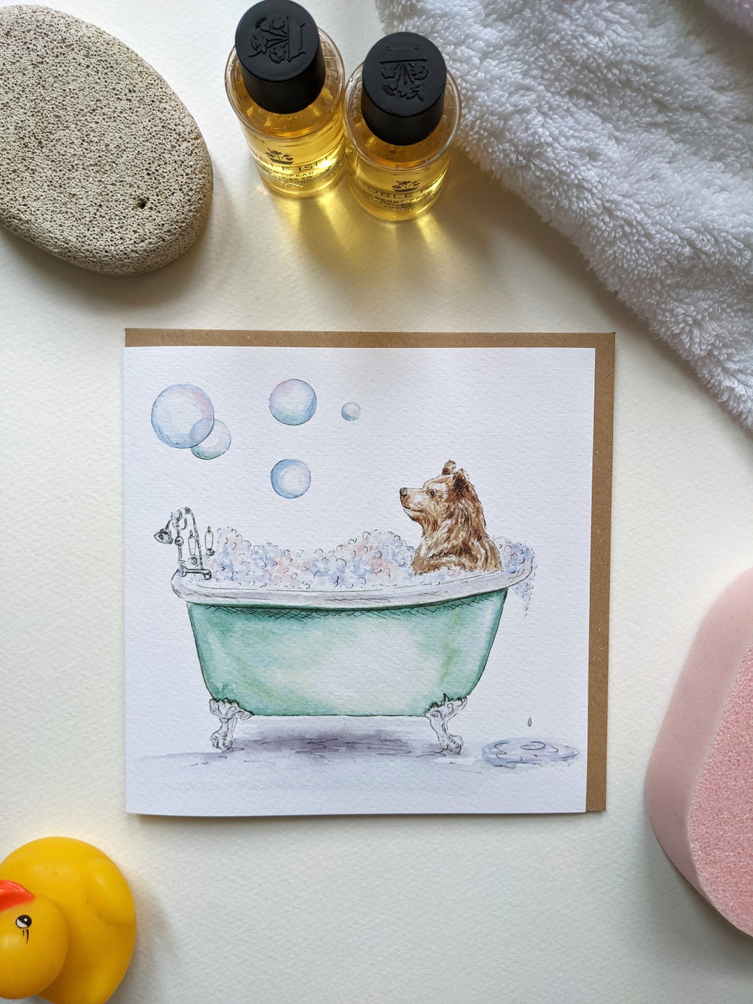 Bear in Bath, Pamper and Relax, Blank Greeting Card - Etsy