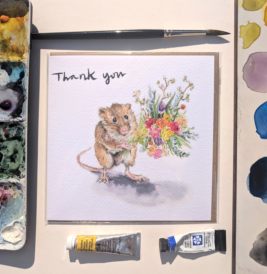 Thank You Field Mouse Blank Greeting Card - Etsy