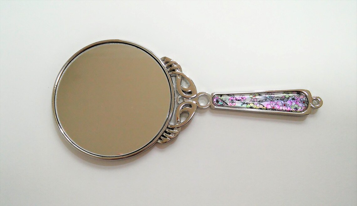 Mother of Pearl Hand Mirror: Cranes & Cherry Blossoms Design, White - Etsy