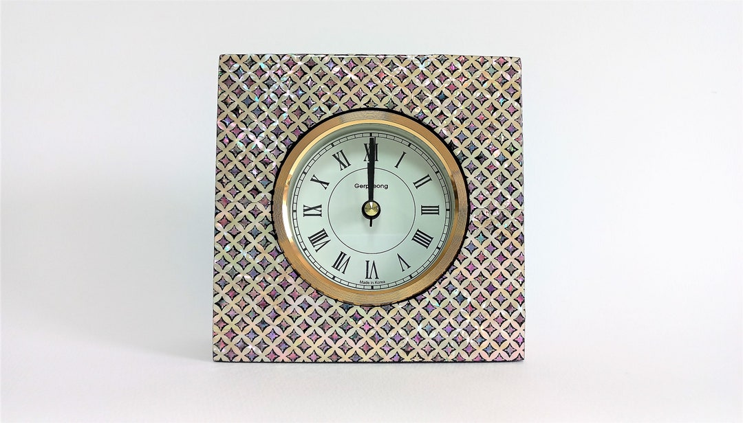 Mother of Pearl Table Clock Desk Clock Square Desk Clock Wood Clock ...