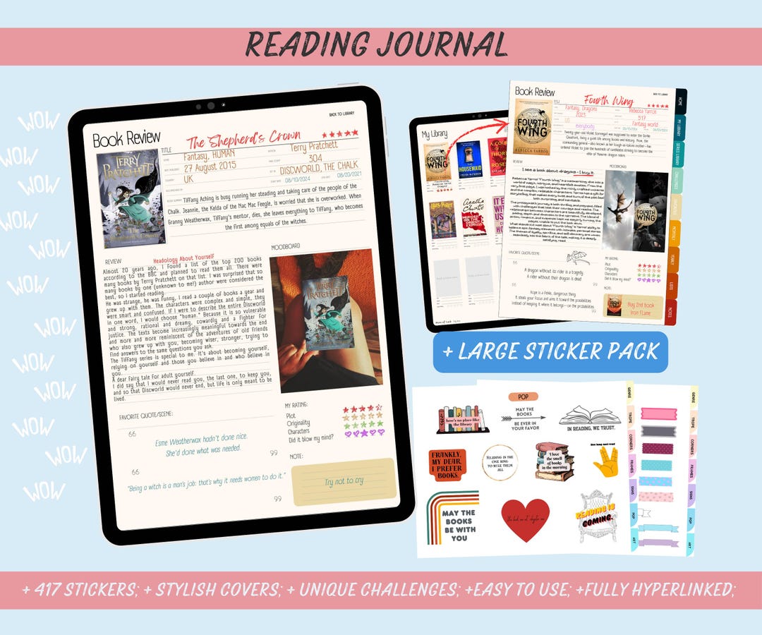 Reading Journal for iPad + BONUS STICKER PACK, Digital Book Journal ...
