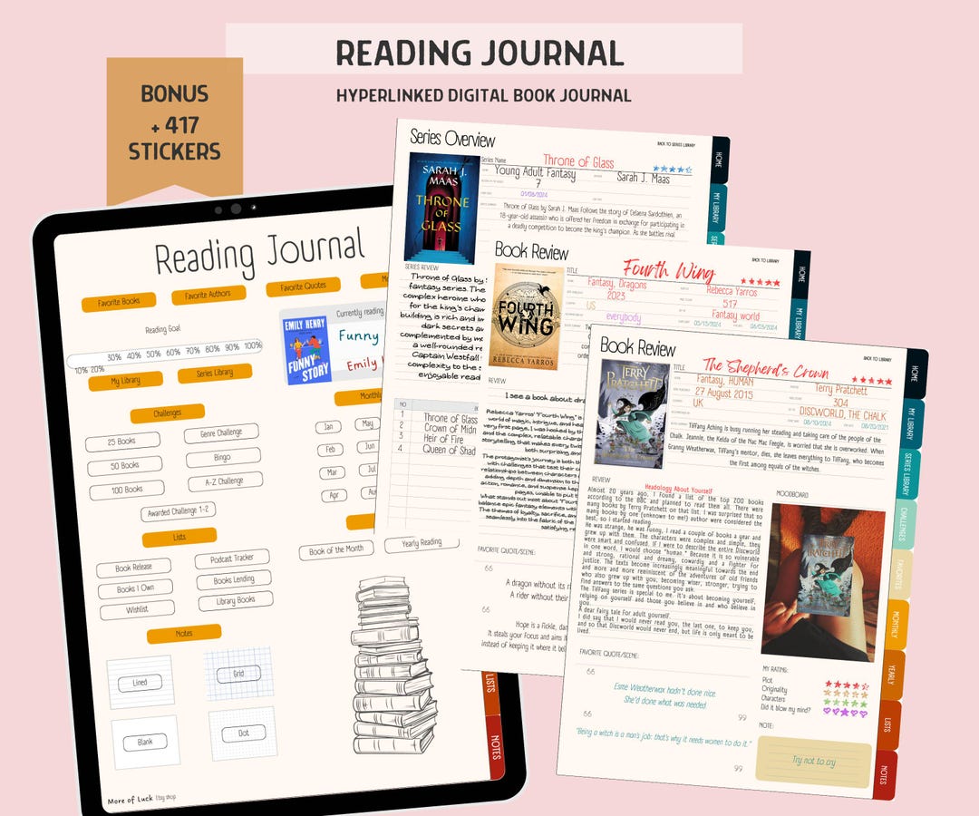 Digital Reading Journal for Goodnote, Reading Planner, Reading Tracker, Book Tracker, Digital ...