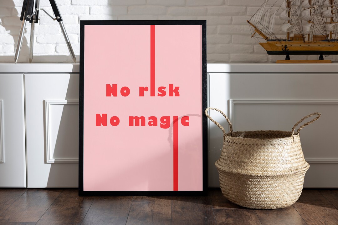 No Risk No Magic Positive Affirmation Text Quote Art Print, Minimalist ...