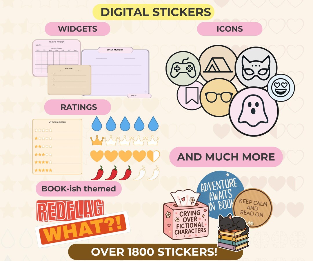 Digital Stickers for Reading Journal, Pre-cropped Goodnotes Reading ...