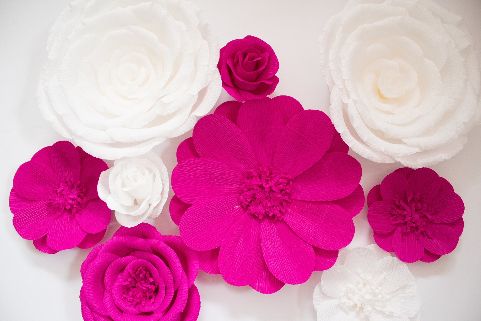 Crepe Paper Flower Wall Decor: White & Magenta, Set of 9 - Etsy