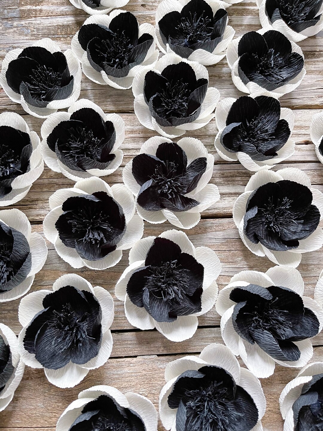 Small White Paper Flowers, Black Paper Flowers, Wedding Backdrop, Paper ...