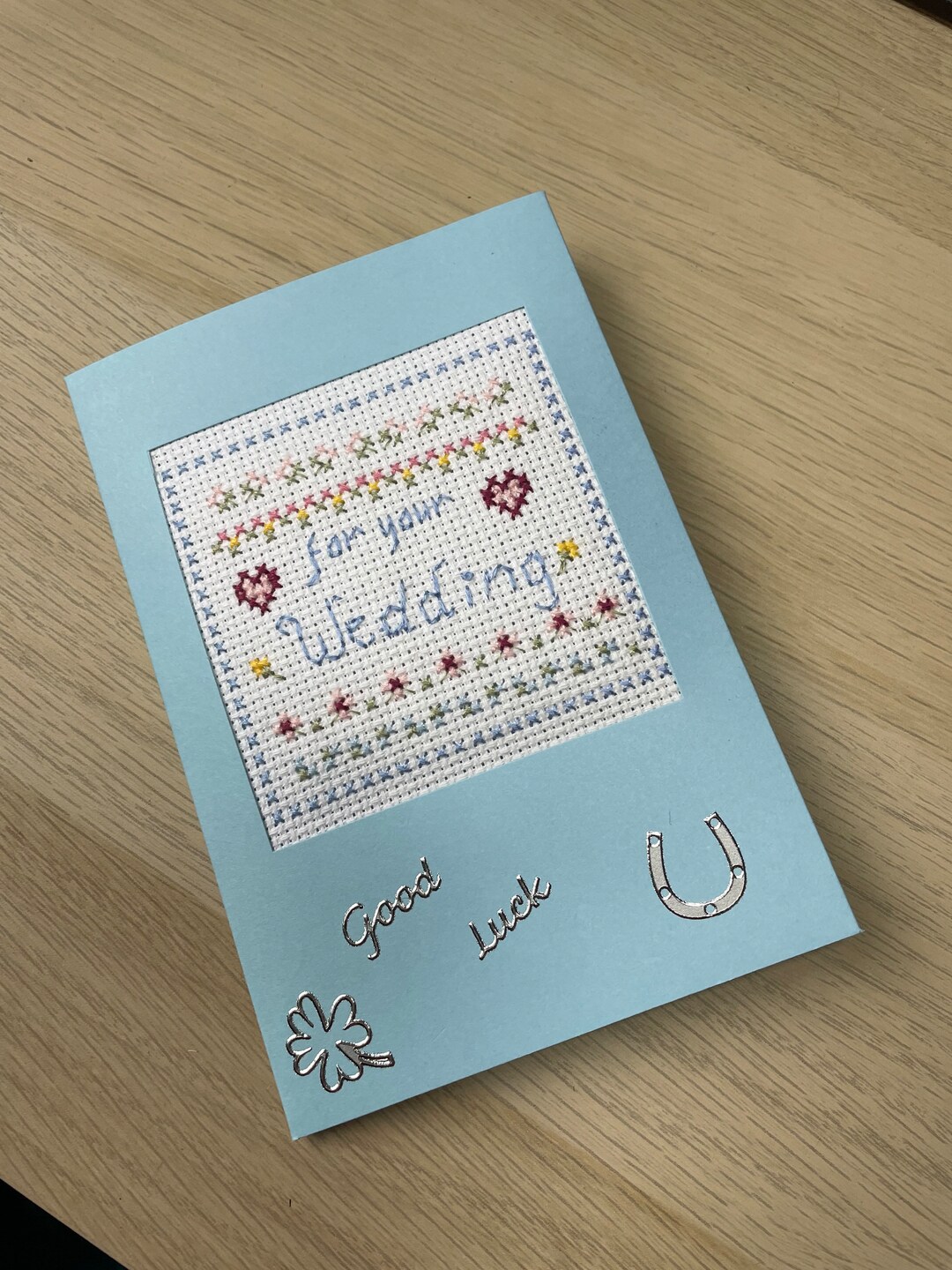 For Your Wedding and Good Luck Cross Stitch Card. Hand Made Card. Hand ...