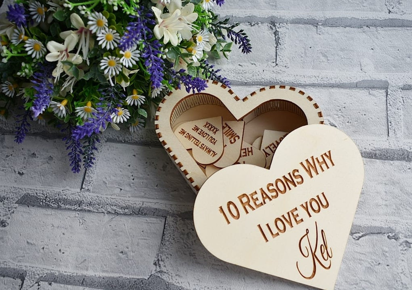 Laser Cut Heart Box With 10 Engraved Personalised Heart Pieces. - Etsy UK