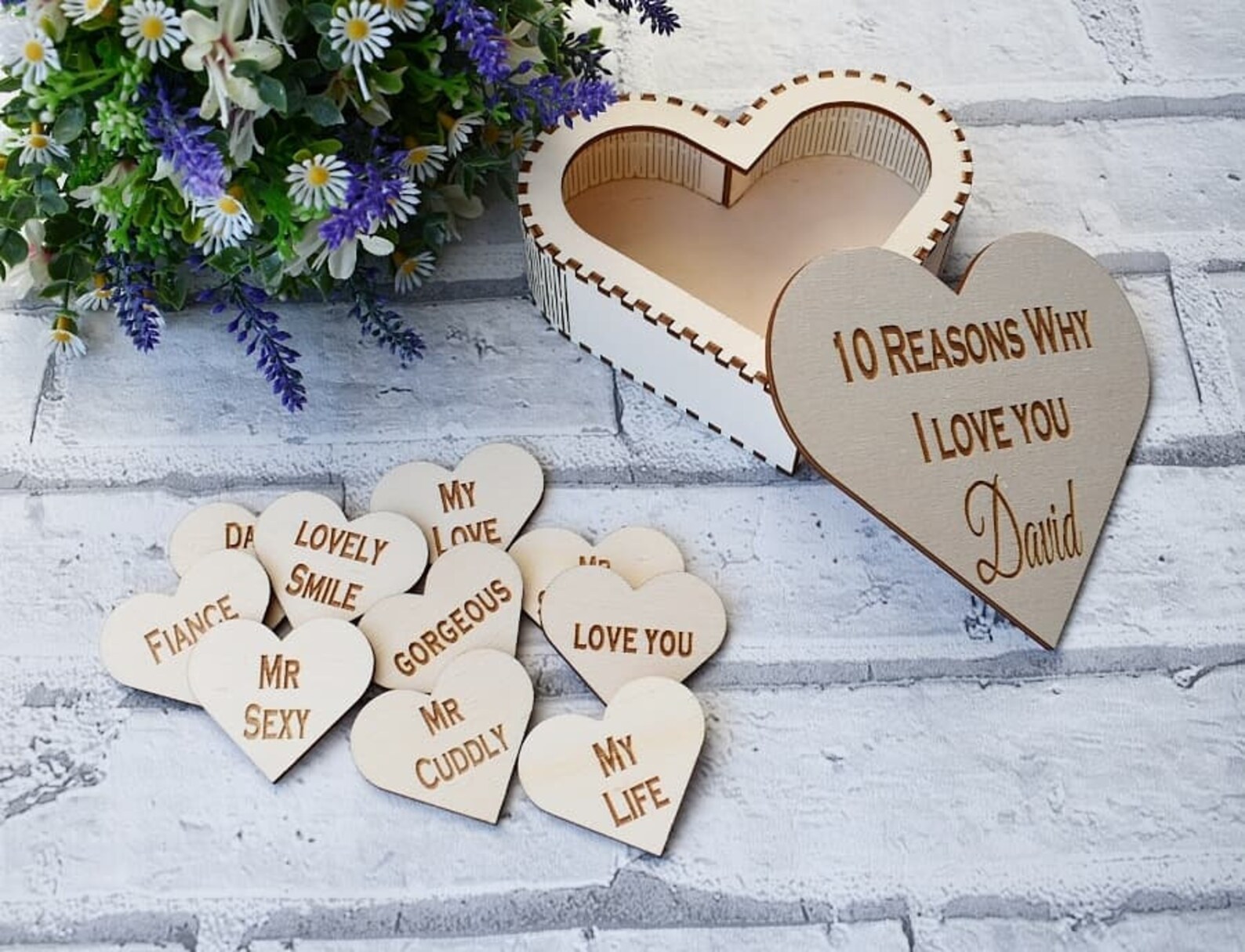 Laser Cut Heart Box With 10 Engraved Personalised Heart Pieces. - Etsy UK