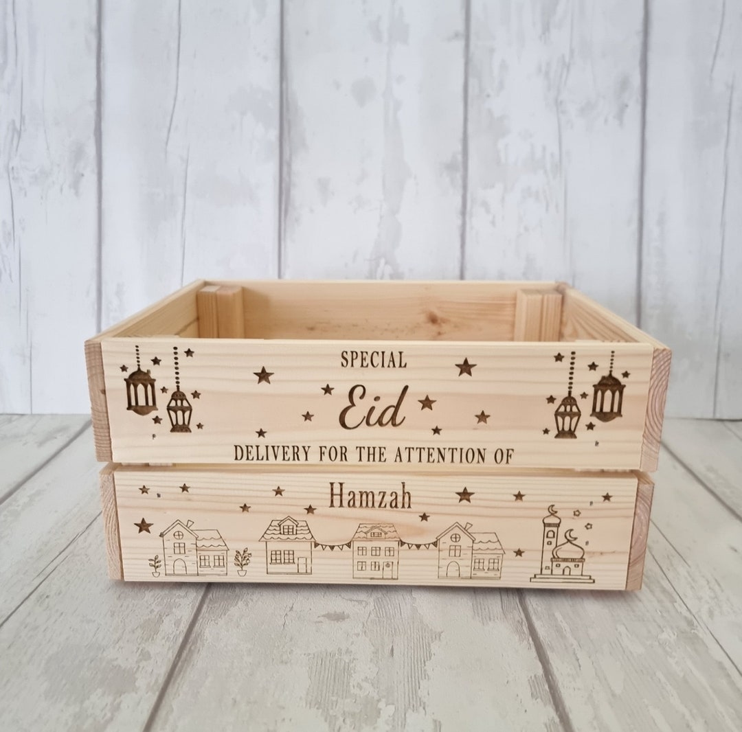 Personalised Eid and Ramadan Wooden Keepsake Crate, Gifts for End of ...