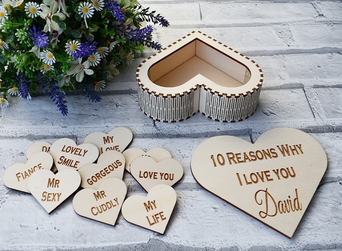 Laser Cut Heart Box With 10 Engraved Personalised Heart | Etsy UK