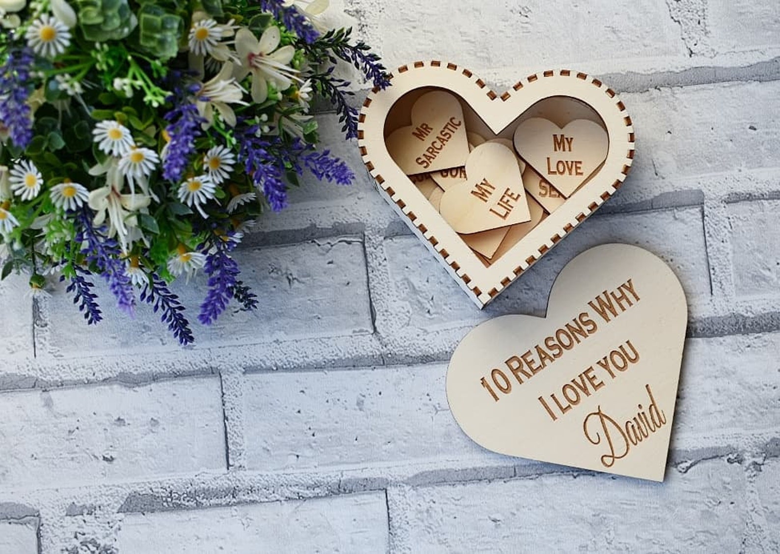 Laser Cut Heart Box With 10 Engraved Personalised Heart Pieces. - Etsy UK