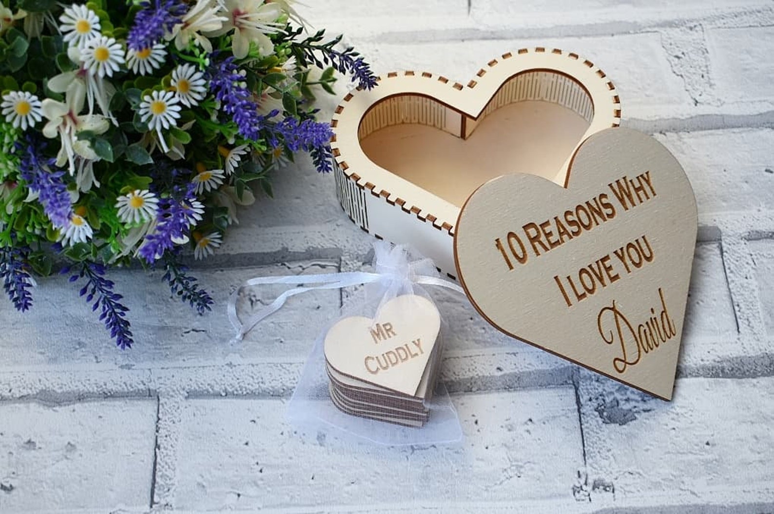 Laser Cut Heart Box With 10 Engraved Personalised Heart Pieces. - Etsy UK