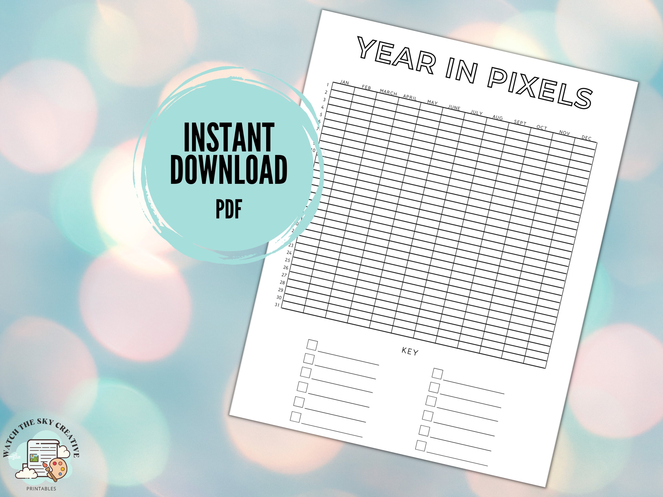 Year in Pixels Printable, Mood Tracker, Self Care, Bullet Journal ...