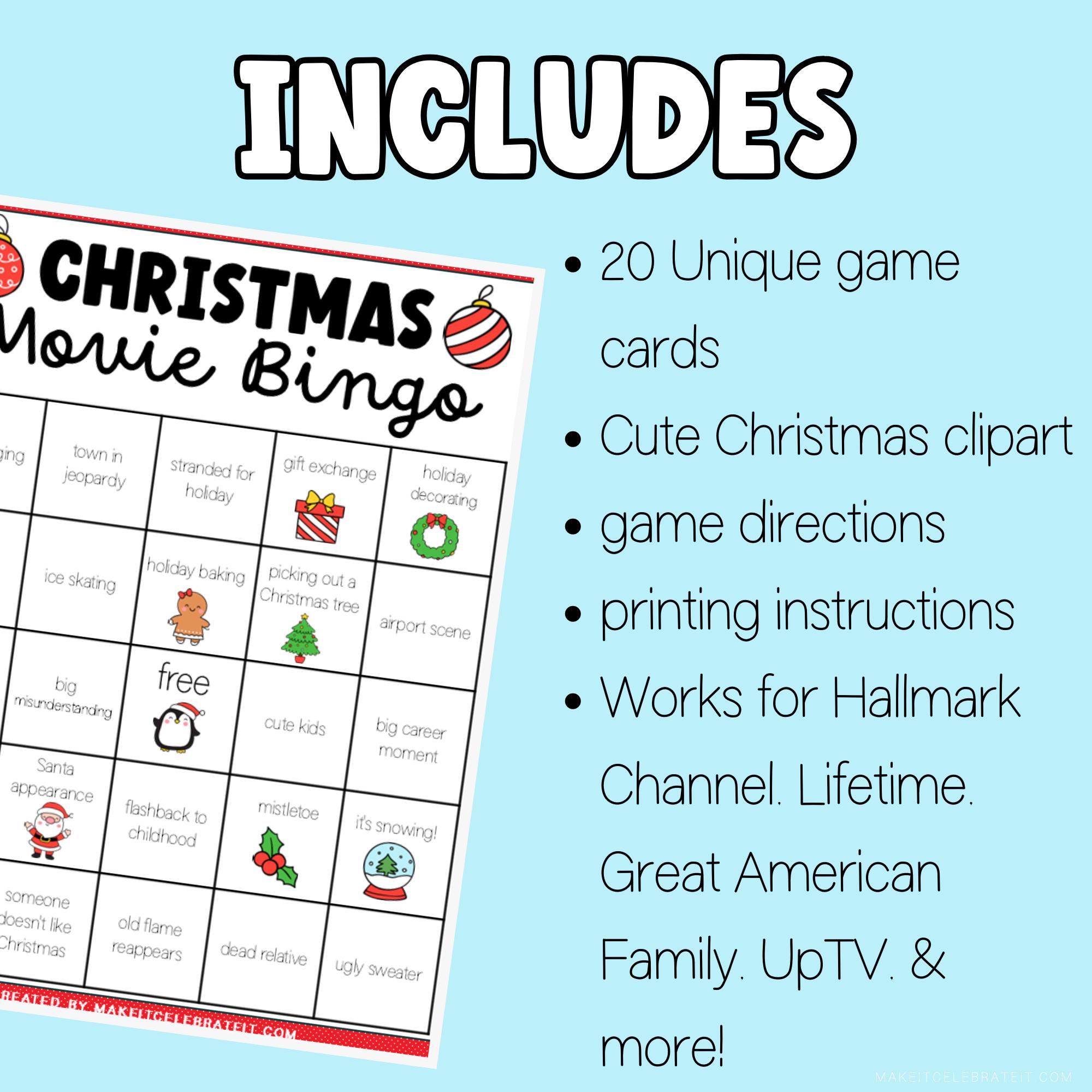 Christmas Movie Bingo - Hallmark Christmas Movie Bingo - Holiday Party ...
