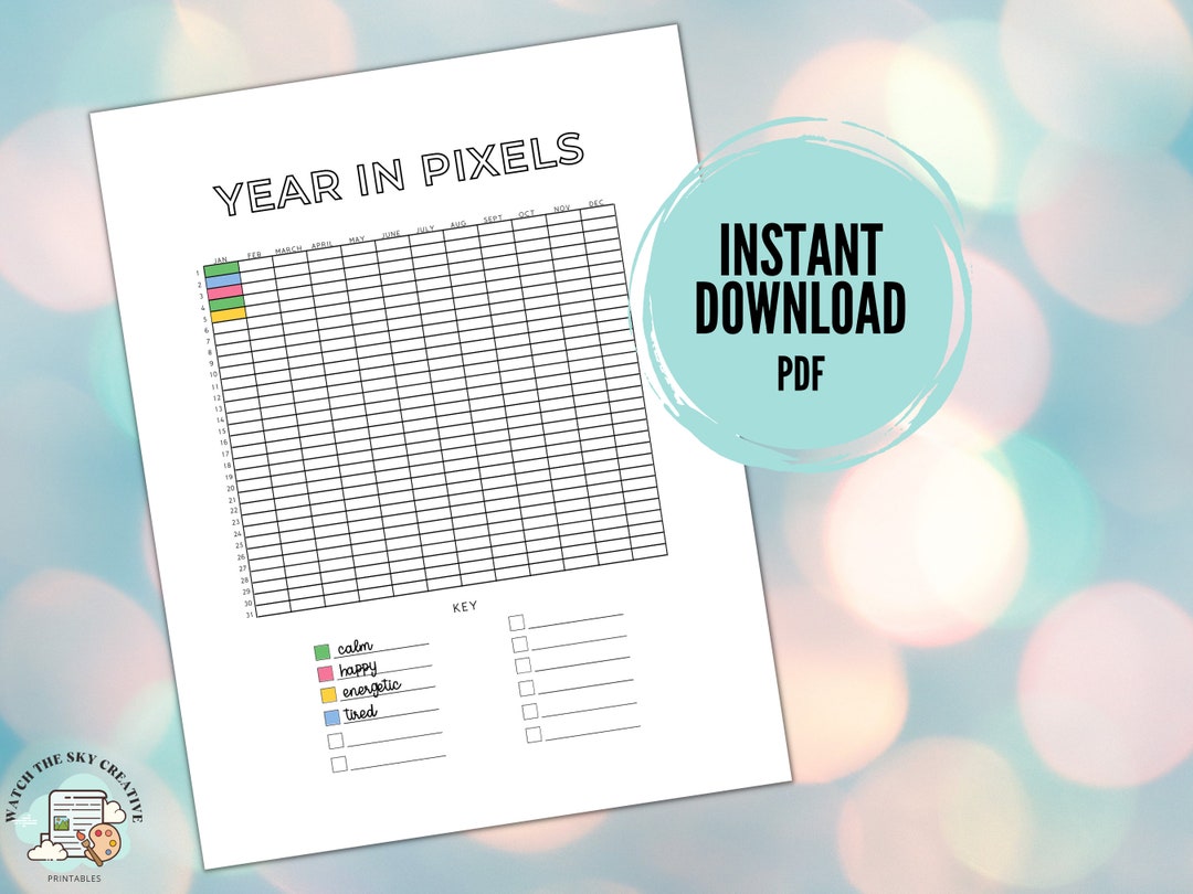 Year in Pixels Printable, Mood Tracker, Self Care, Bullet Journal ...