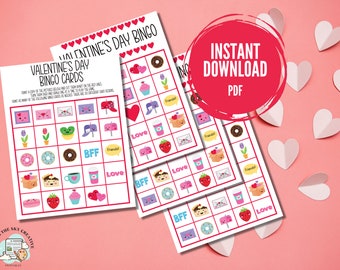 30 Printable Valentine's Day Bingo Cards School Party Game Instant PDF ...