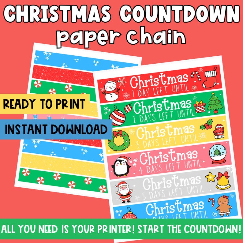 Printable Christmas Countdown Paper Chain - Advent Calendar for Kids ...