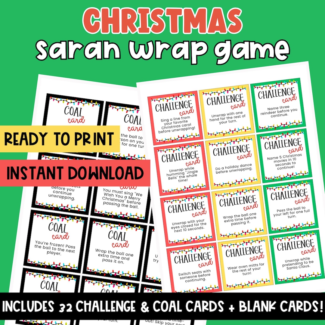Christmas Saran Wrap Game With Challenge and Coal Cards - Christmas ...