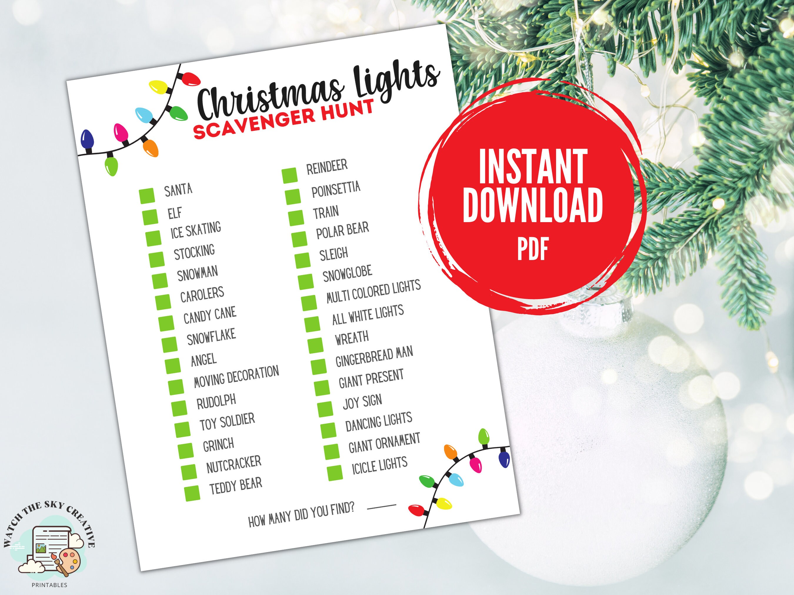 Christmas Lights Scavenger Hunt, Kids Christmas Scavenger Hunt, Holiday ...