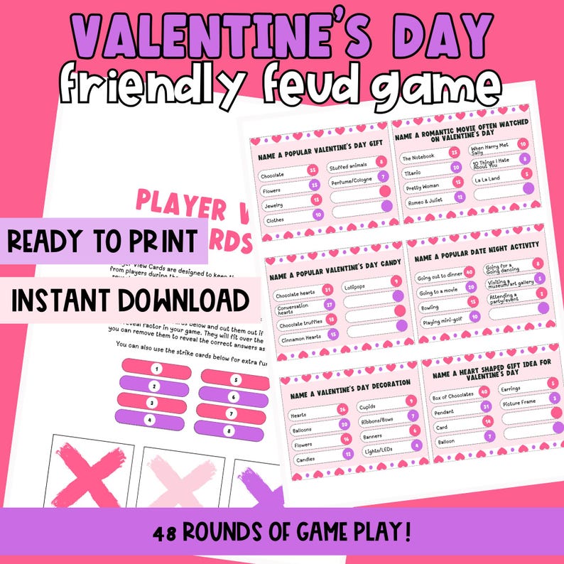 Valentine's Day Friendly Feud Game - Family Feud Game - Valentine's Day ...