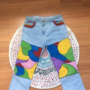 Hand Painted Abstract Jeans - Etsy