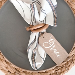 Personalized Boho Farmhouse Place Setting Wood Name Tag Napkin Ring for ...