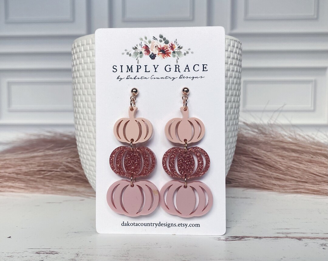 Mini Stacked Blush and Rose Gold Pumpkins Fall Thanksgiving Boho Stud ...