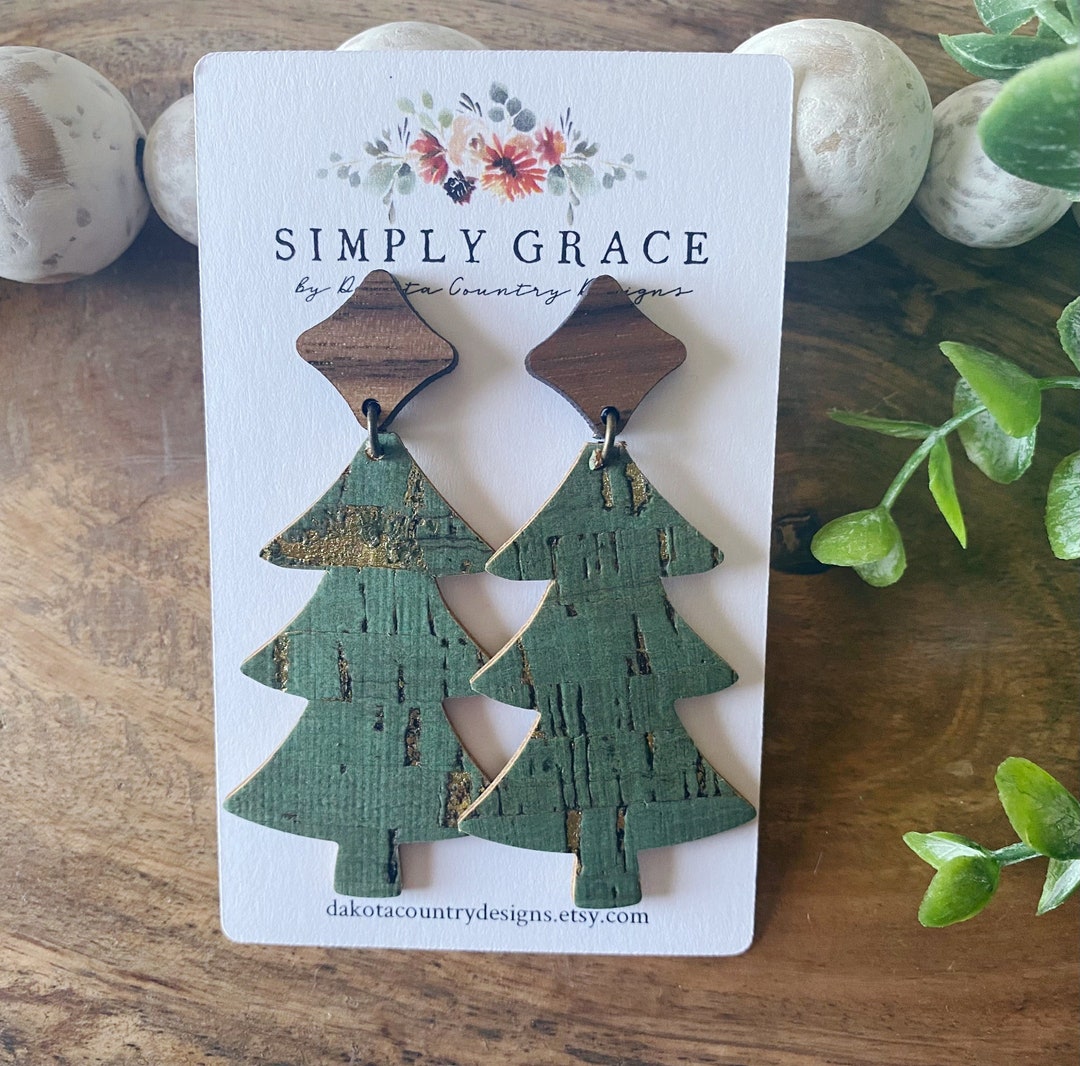 Genuine Cork Leather Christmas Tree Distressed Sage Wood Star Stud ...