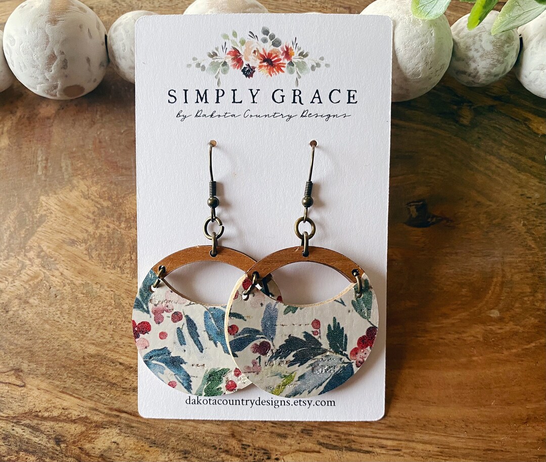 Genuine Cork Leather and Wood Holly Berry Boho Half Circle - Etsy