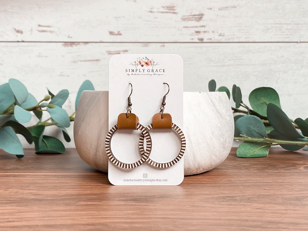 Boho Wood Hoop Earrings: Lightweight Leather Strap Earrings - Etsy