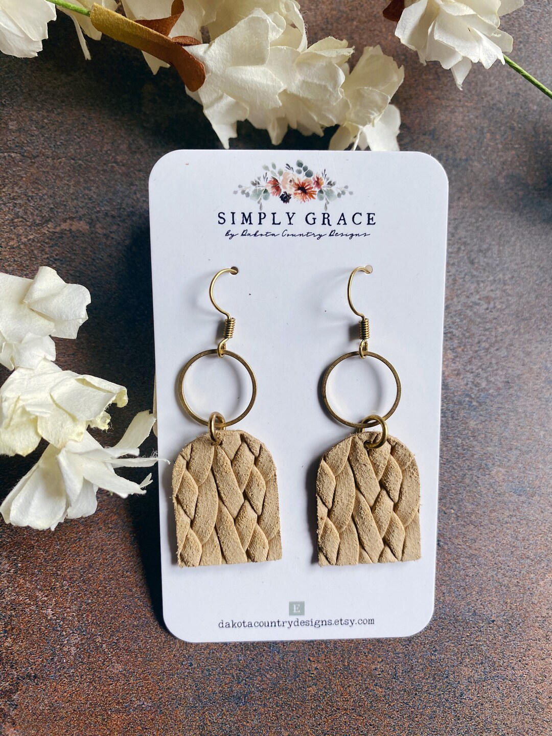 Braided Leather Arch Earrings: Brass Hoop Boho Earrings - Etsy