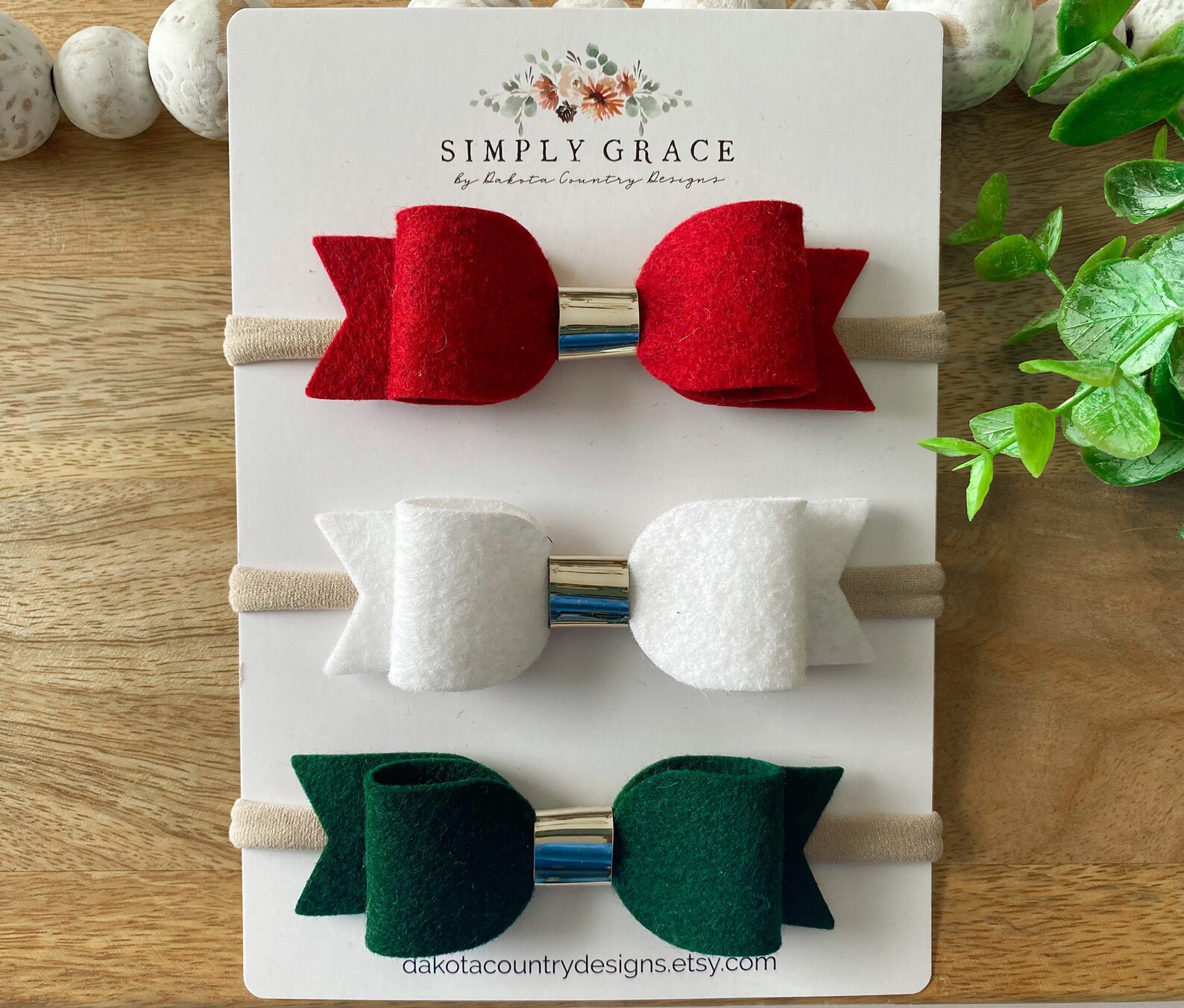 Wool Felt Jordan Hairbow Clip Baby Headband Super Soft Bow Christmas ...