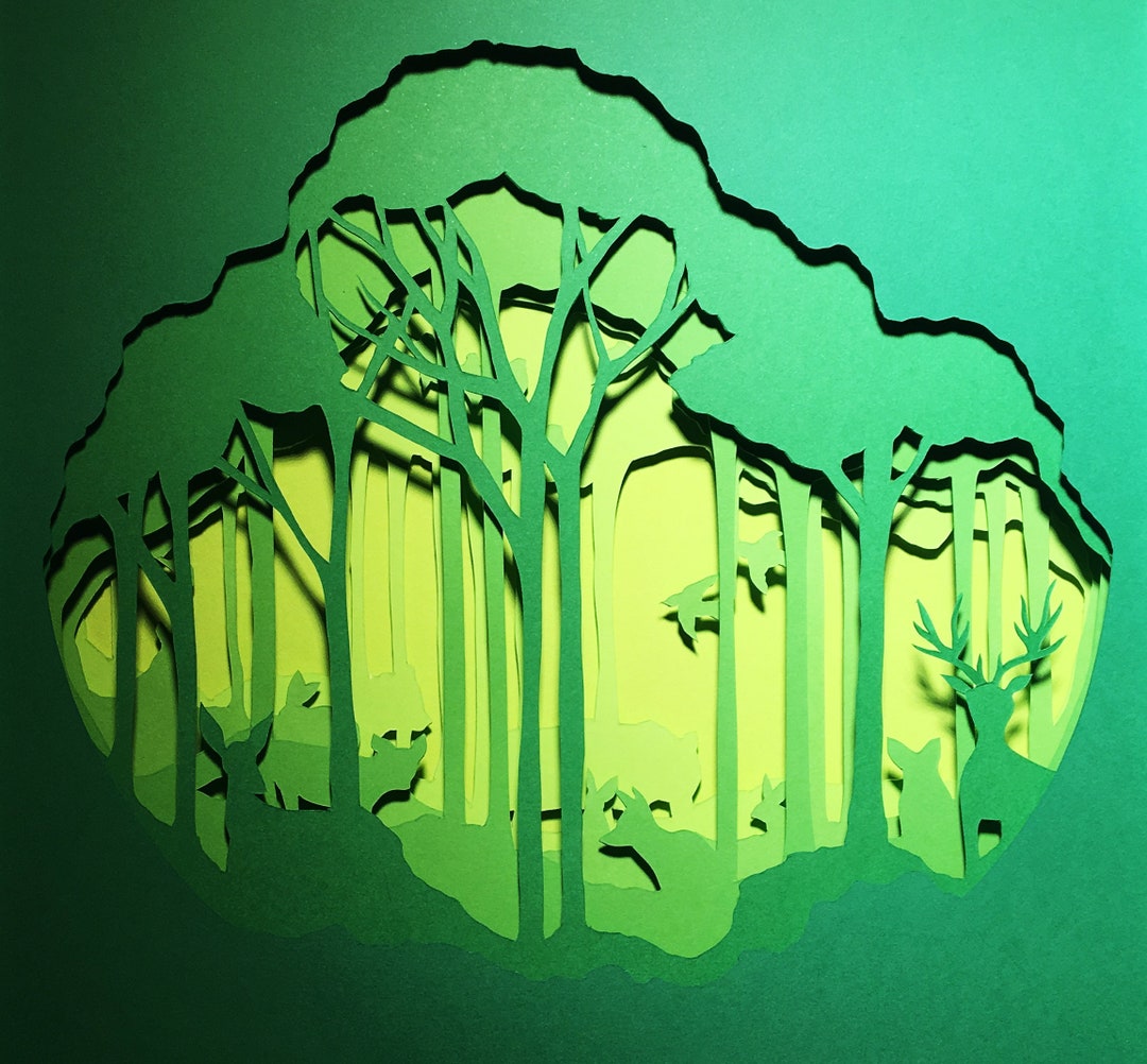 Green Forest Paper-cut Shadowbox Nature Animals - Etsy