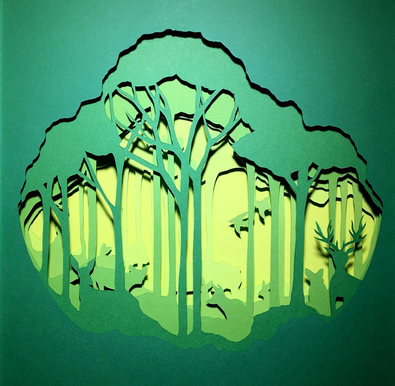 Green Forest Paper-cut Shadowbox Nature Animals - Etsy