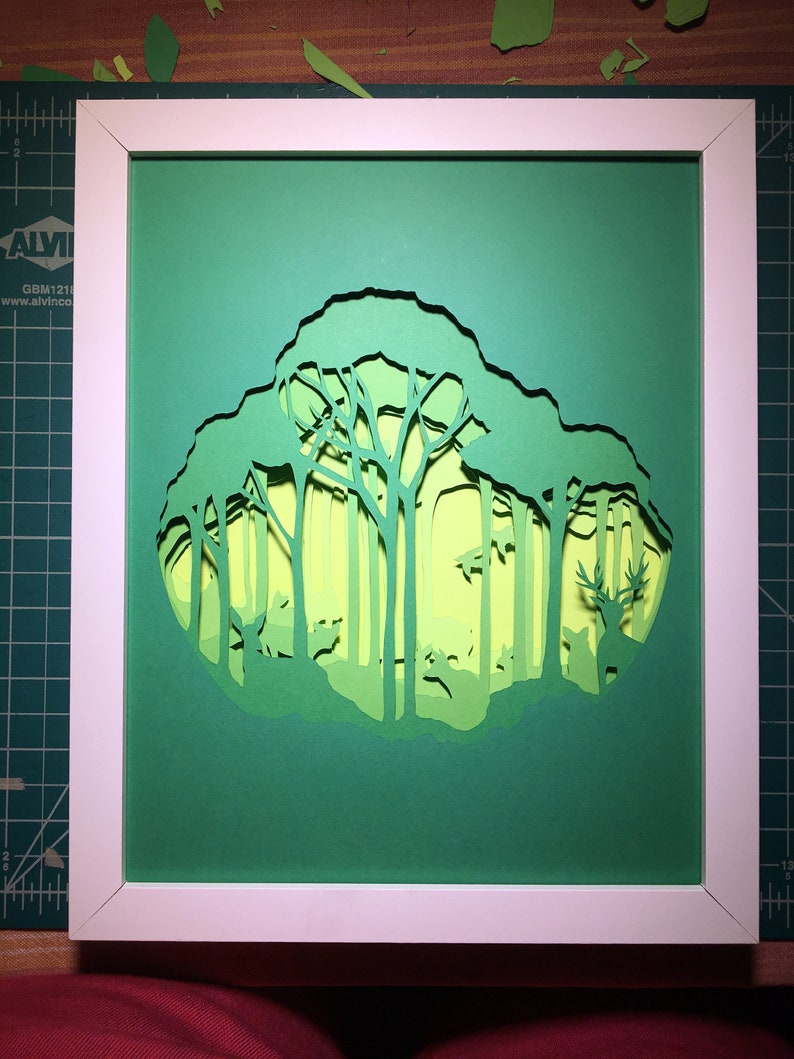 Green Forest Paper-cut Shadowbox Nature Animals - Etsy