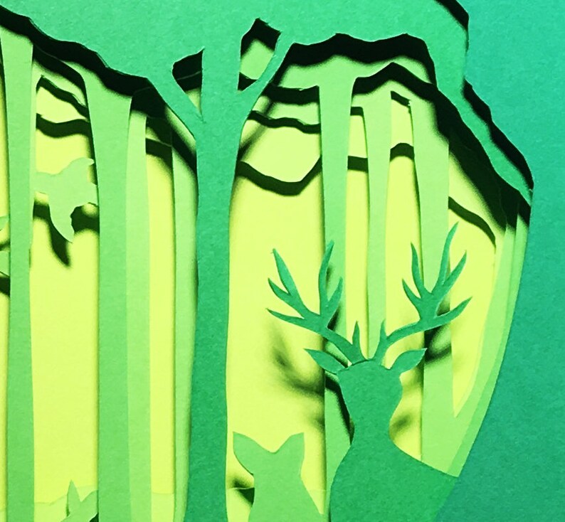 Green Forest Paper-cut Shadowbox Nature Animals - Etsy