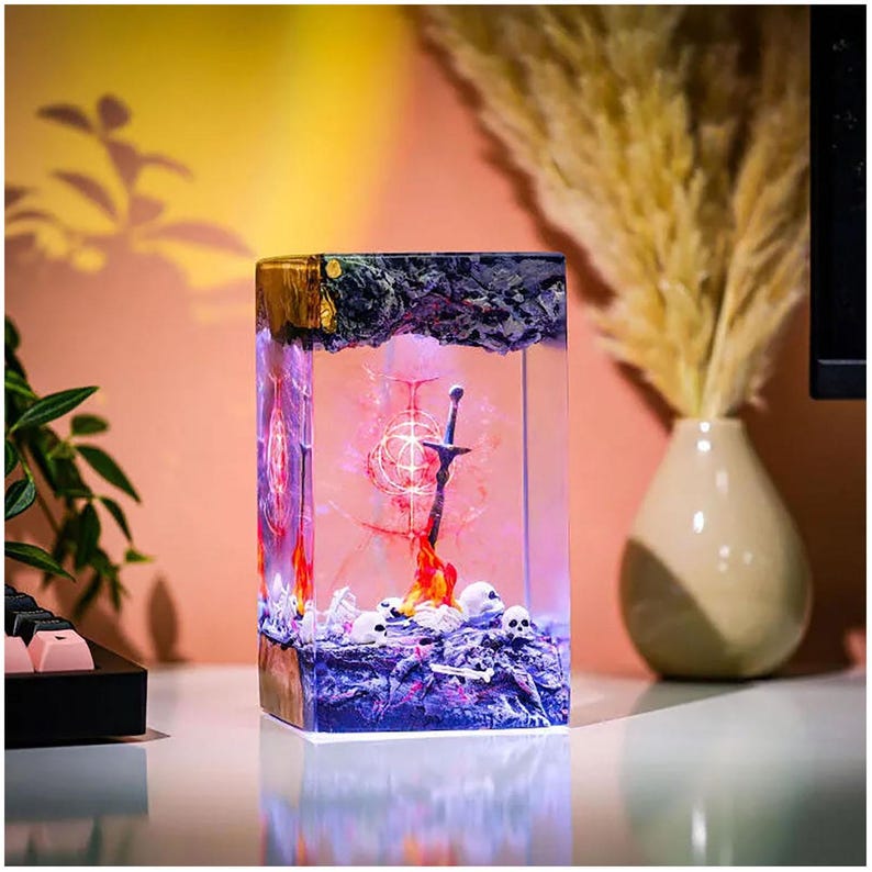 Handmade Bonfire Dark Souls X Elde.n R.ing Epoxy Resin Lamp, Night ...