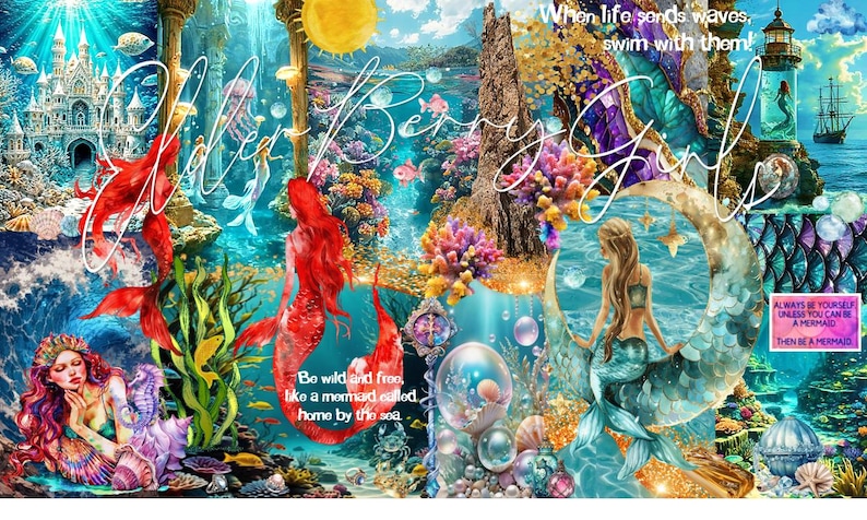 Mermaids Collage Background Digital Image for Desktop & Laptop Screens ...