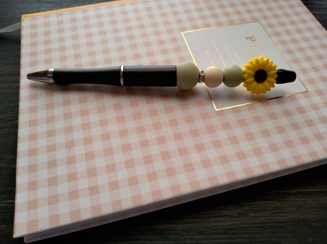 Silicone Beaded Daisy Flower Pen for Journaling, Black Pen With ...