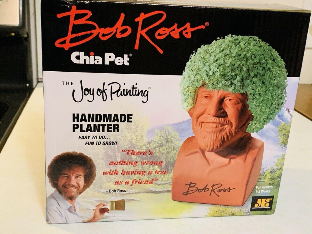 Bob Ross Signature Chia Pet the Joy of Painting Pottery Planter NEW IN ...