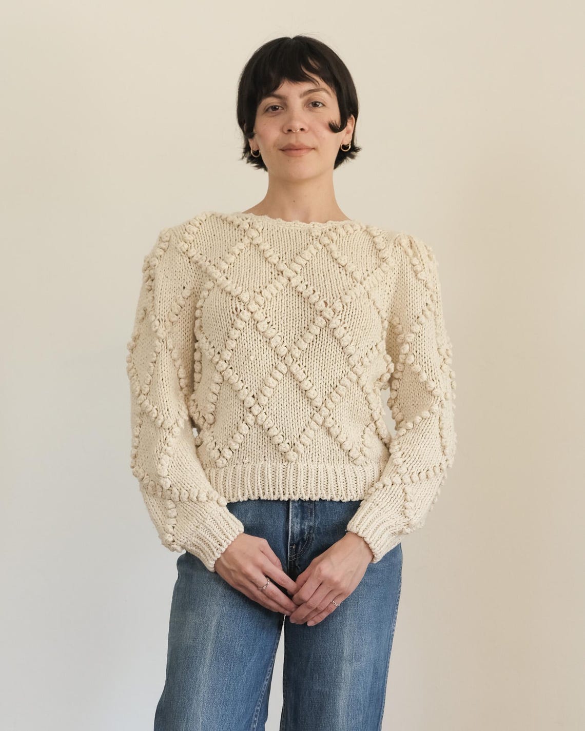 80s Silk Blend Knit Pullover 80s 90s Vintage Cream Silk Nubby Chunky ...