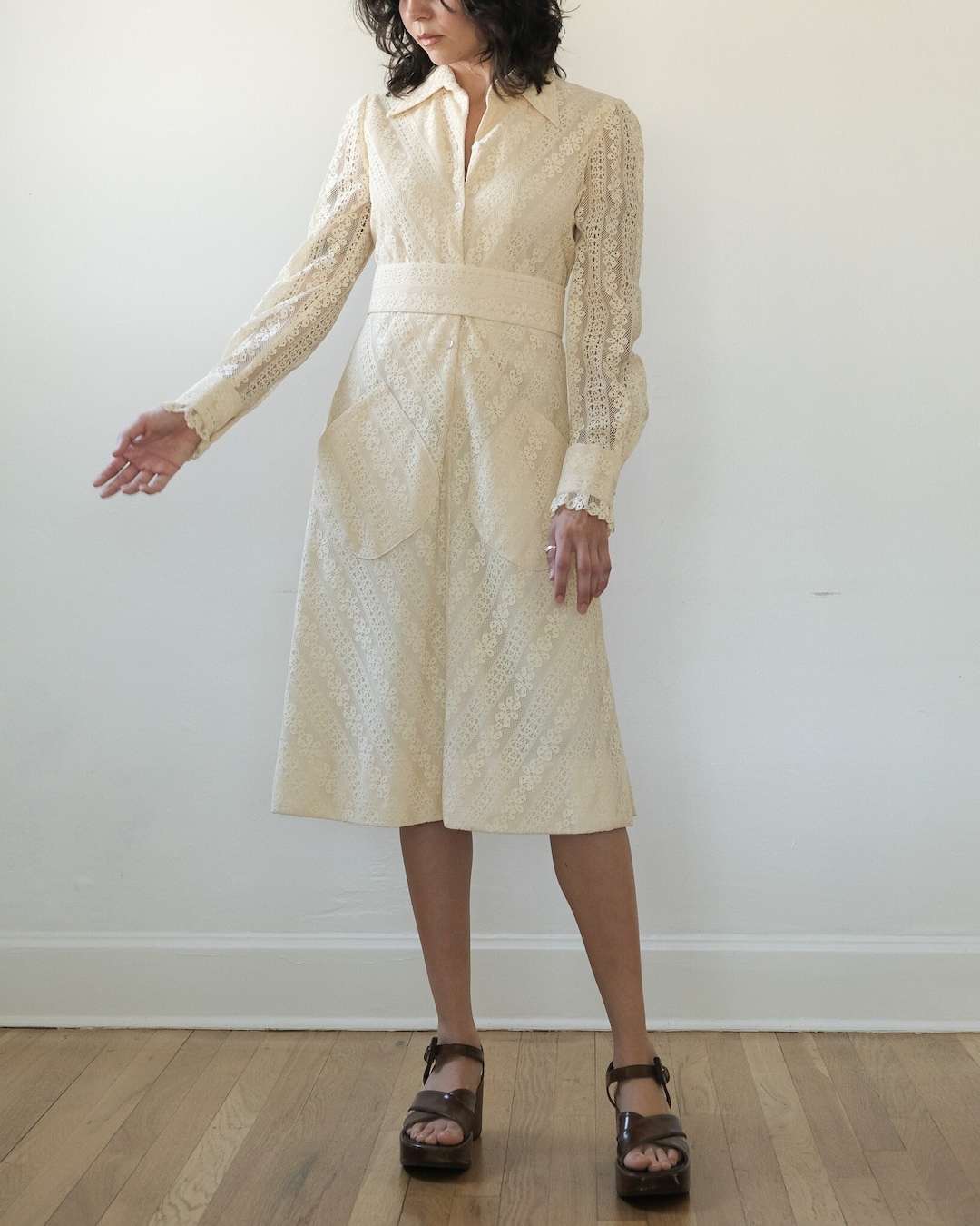 Amelia Gray Lace Shirtdress - 60s Vintage Claudia Ransom off White ...