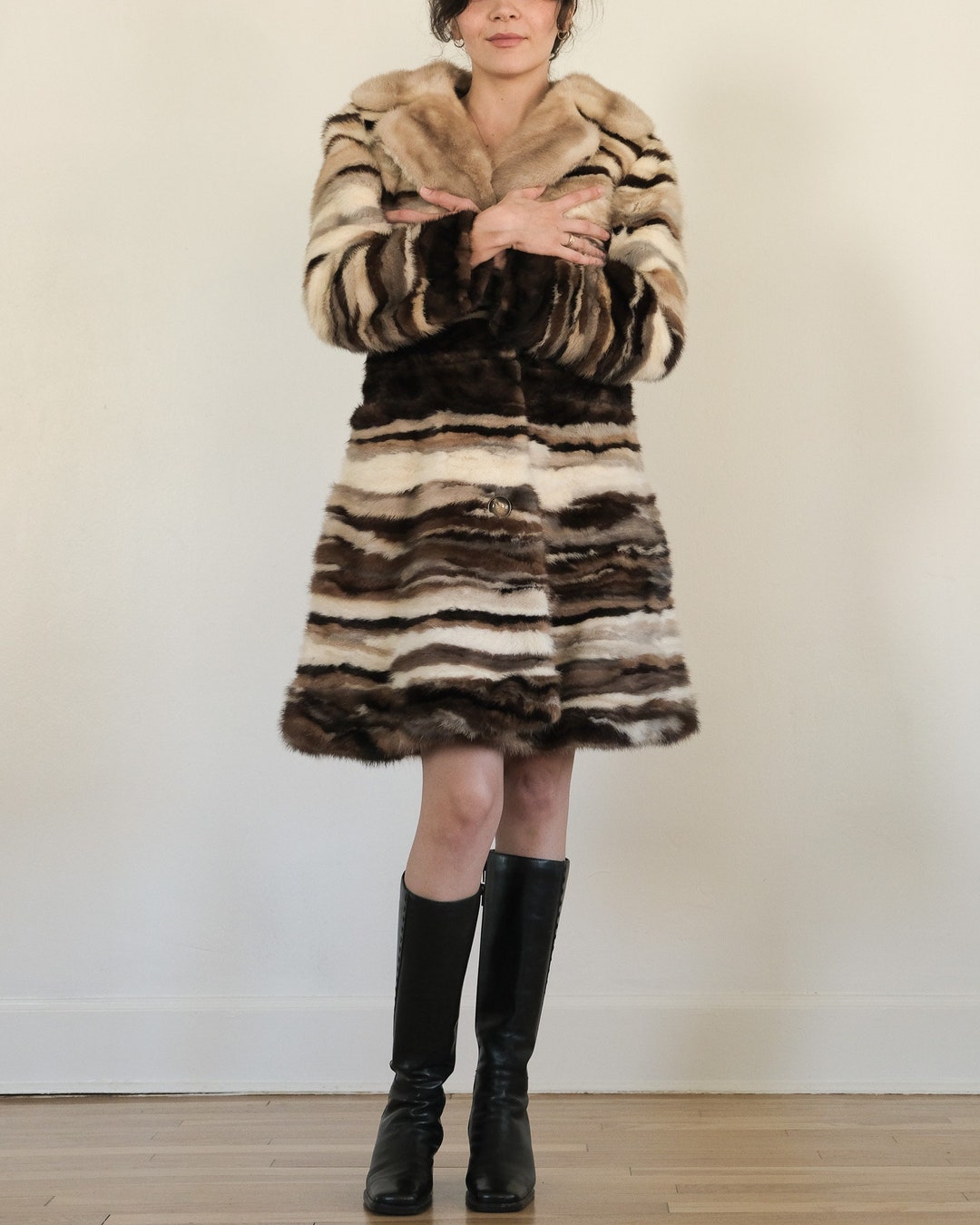 Convertible Fur Coat - 50s 60s Vintage Brown Striped Princess Coat Made ...