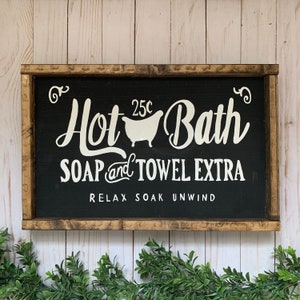 Handmade Farmhouse Style Framed Wood Sign Hot Bath 25 Cents Soap and ...