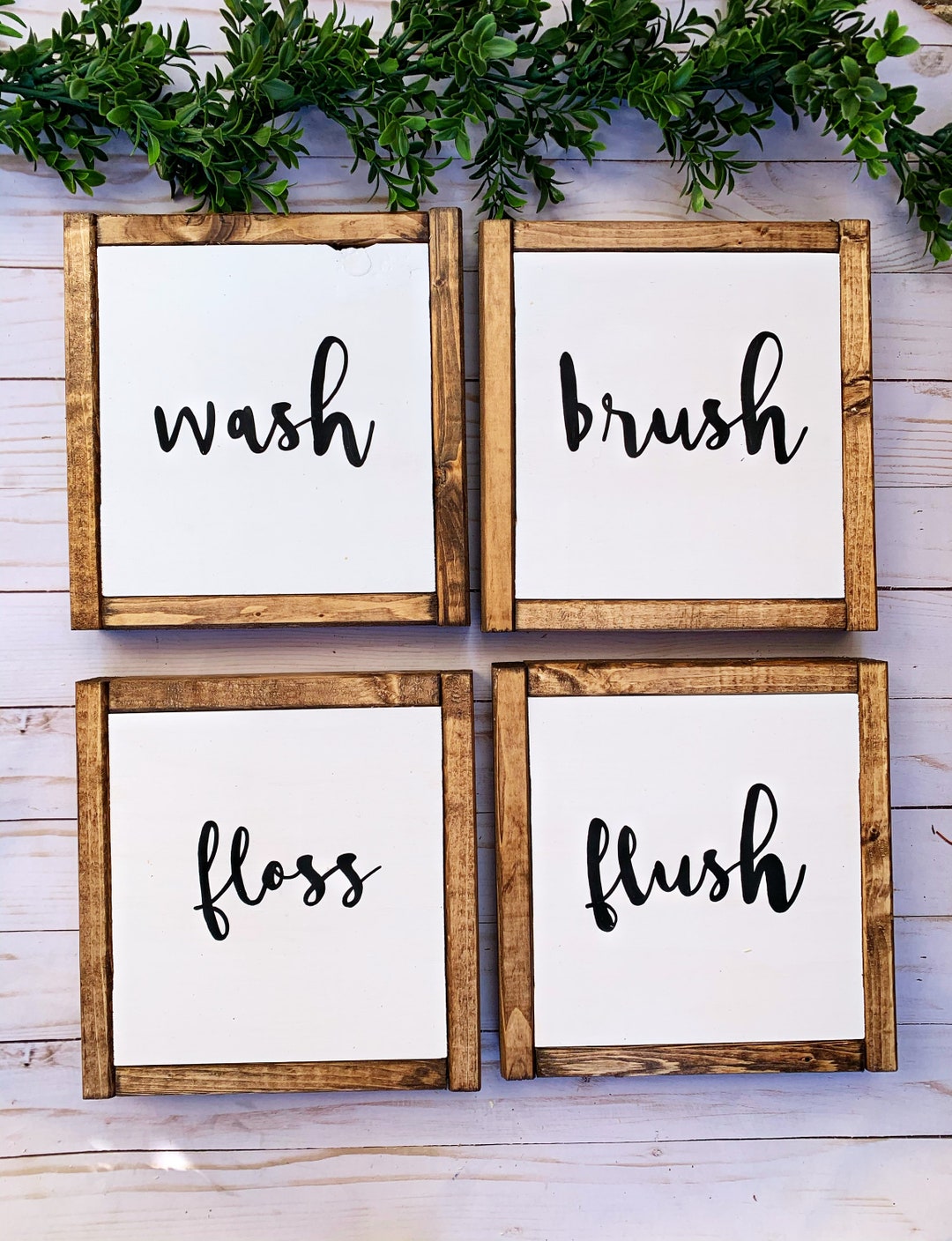 Wash Brush Floss Flush Bathroom Wooden Wall Decor, Wood Decor, Bathroom ...
