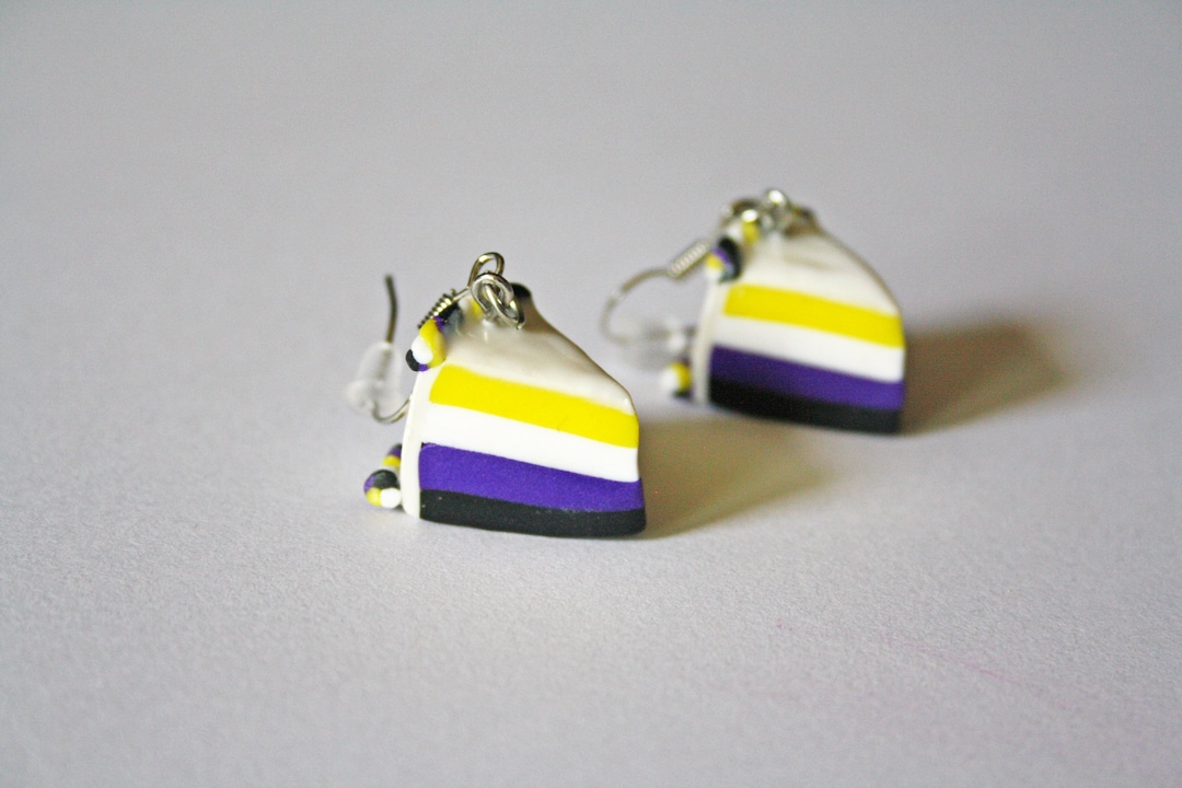 Non Binary Pride Cake Slice Earrings: Polymer Clay Food Jewelry - Etsy