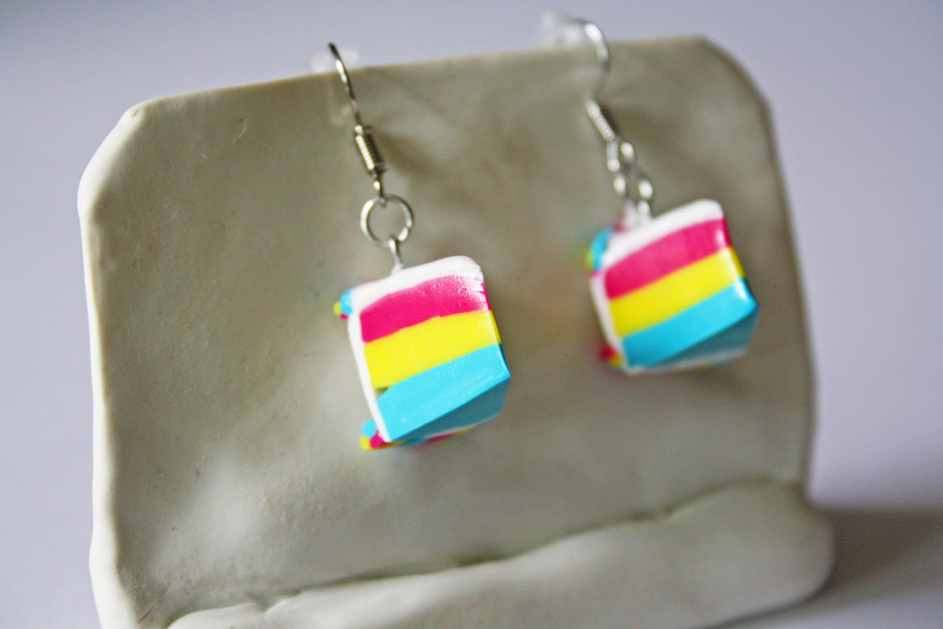 Pansexual Flag Cake Slice Earrings Miniature Food Rainbow - Etsy