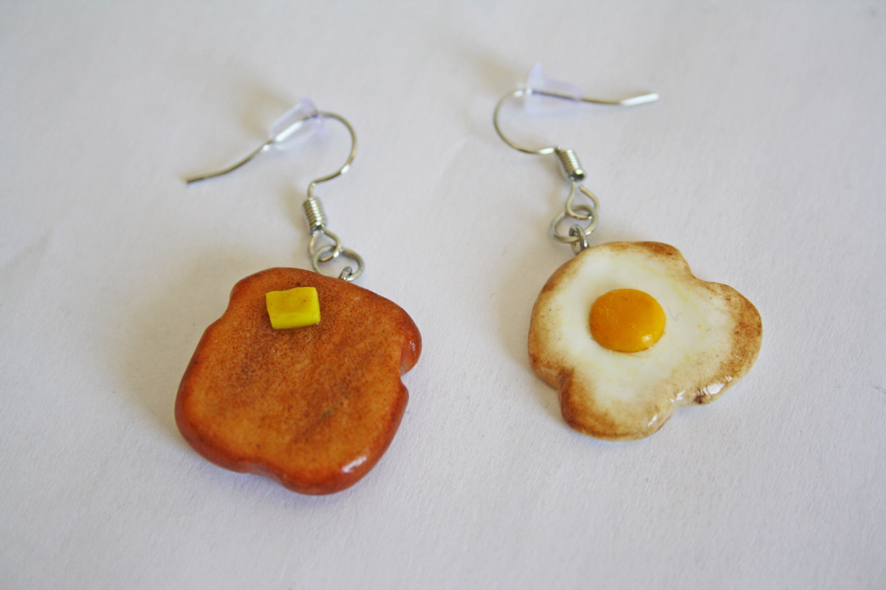 Egg and Toast Earrings Miniature Food Polymer Clay Charms | Etsy