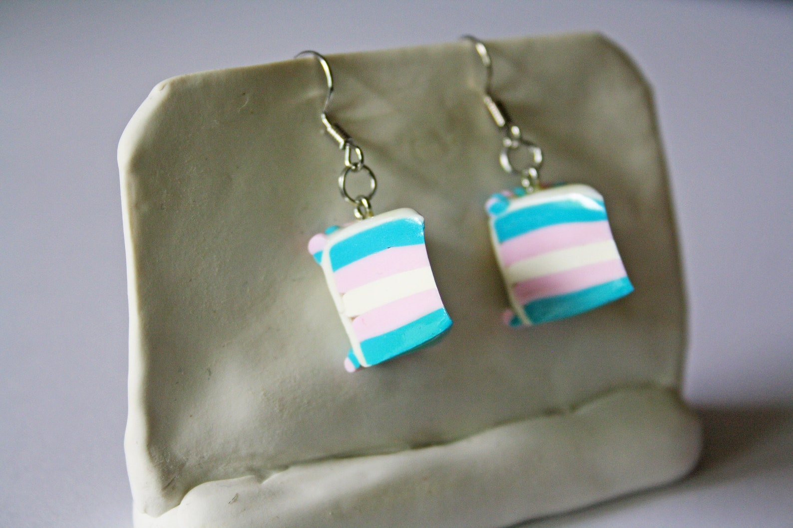 Transgender Flag Cake Slice Earrings Miniature Food Rainbow | Etsy